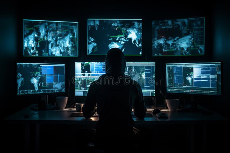 It Professional Sitting in Front of Many Computer Screens. Generative ...