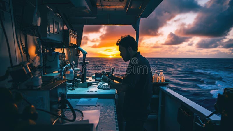 Professional Smart Marine Biologist Using Machine To Inspect the Sample ...