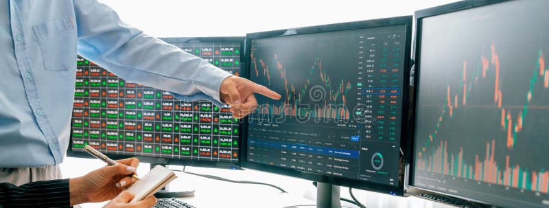 Professional Smart Trader Hand Pointing at Financial Growth Graph ...