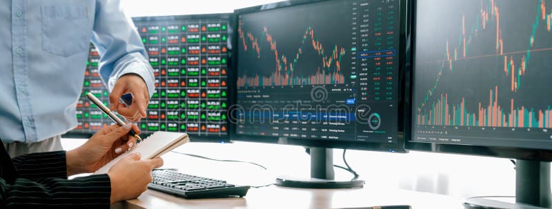 Professional Smart Trader Hand Pointing at Financial Growth Graph ...