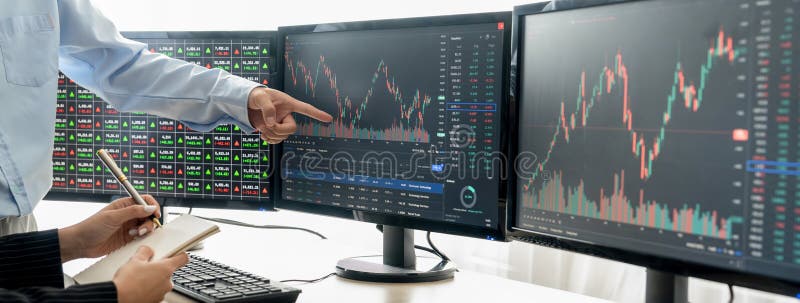 Professional Smart Trader Hand Pointing at Financial Growth Graph ...