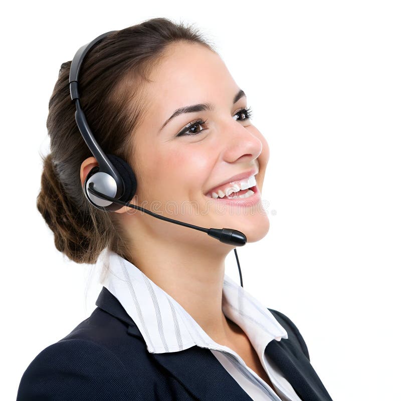 Smiling Customer Service Representative with Headset Isolated on White ...