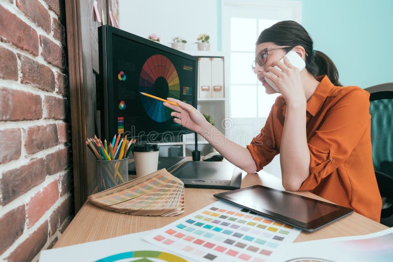 Professional Smiling Woman Graphic Designer Stock Photo - Image of ...