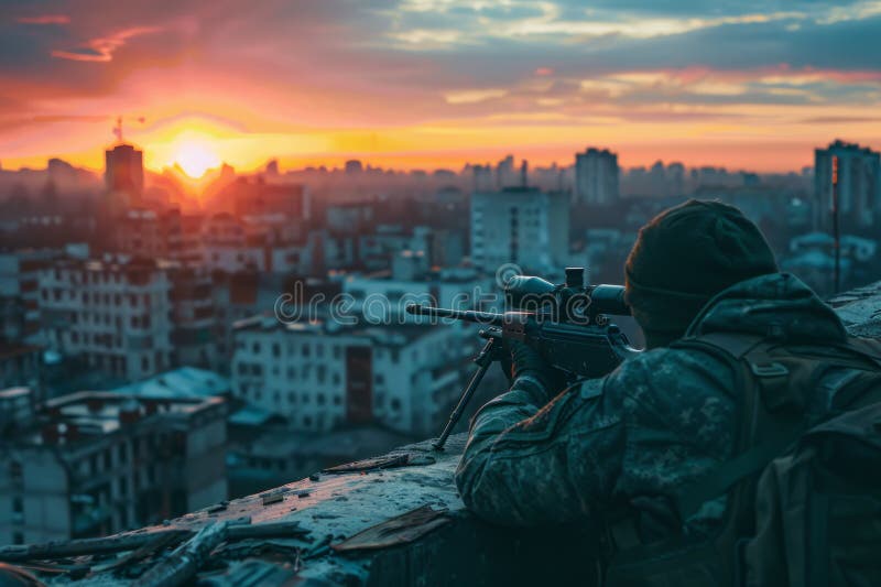 Professional Sniper Killer on a Building Stock Photo - Image of adult ...