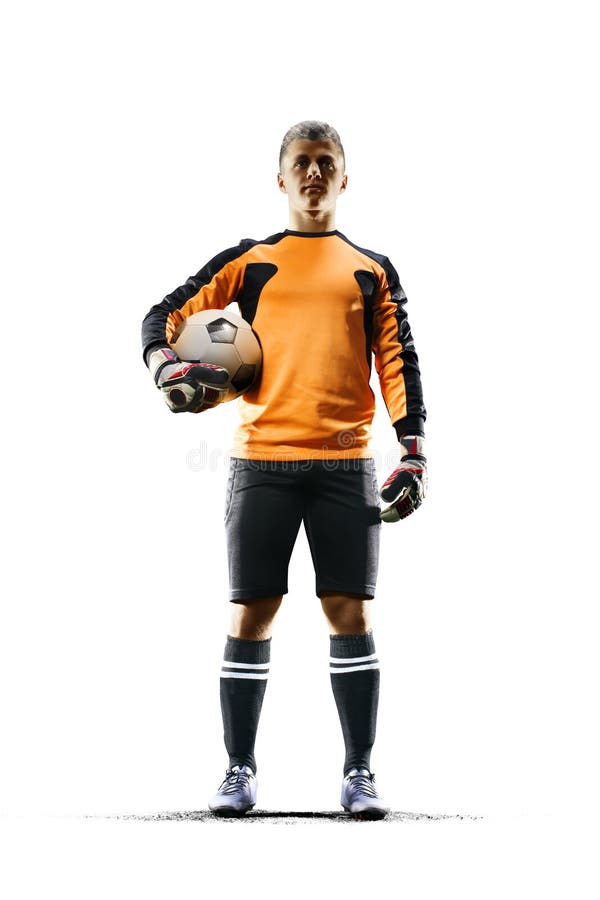 Professional Soccer Goalkeeper in Action on White Background Stock ...