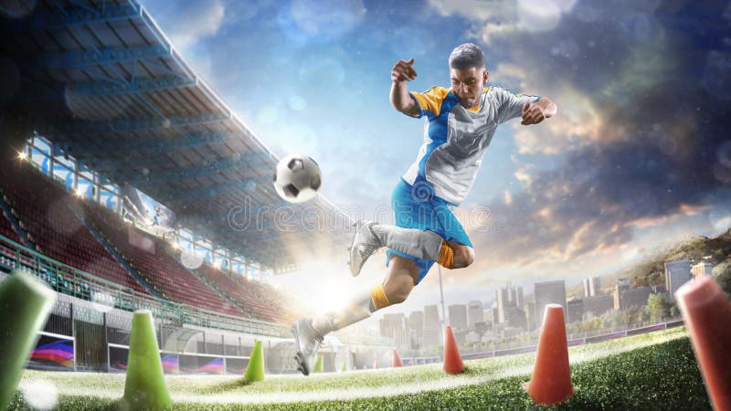 Professional Soccer Player Workout on the Grand Field. Stock Image ...