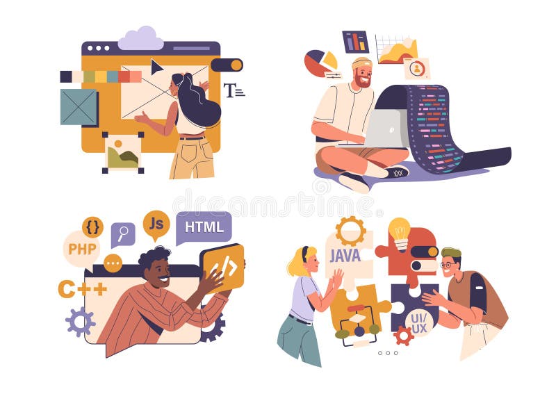 Professional Software Developers Characters Coding Website Designing Application Writing Code