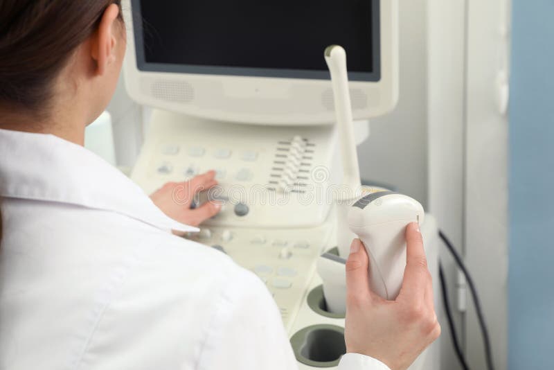 Professional Sonographer Using Modern Ultrasound Machine in Clinic ...