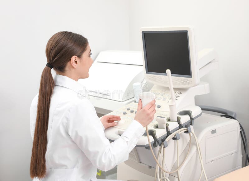 Professional Sonographer Using Modern Ultrasound Machine Stock Photo ...