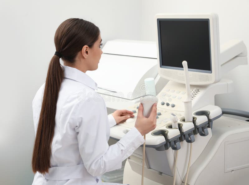 Professional Sonographer Using Modern Ultrasound Machine Stock Photo ...