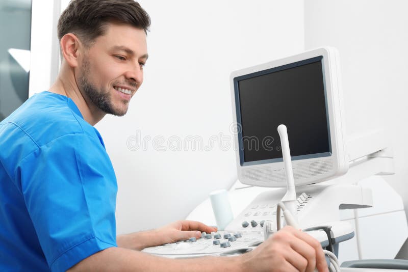 Professional Sonographer Using Modern Ultrasound Machine Stock Photo ...