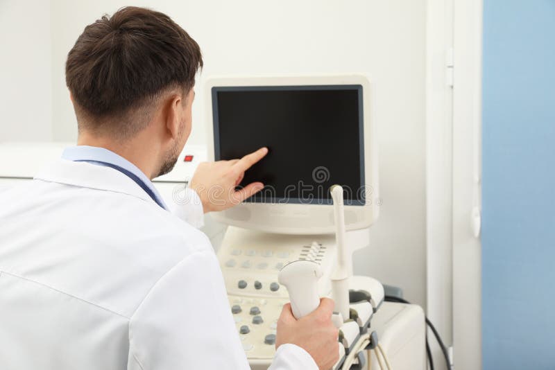 Professional Sonographer Using Modern Ultrasound Machine Stock Image ...