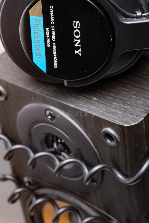 Professional Sony Headphones and a Close-up of the Sound System ...