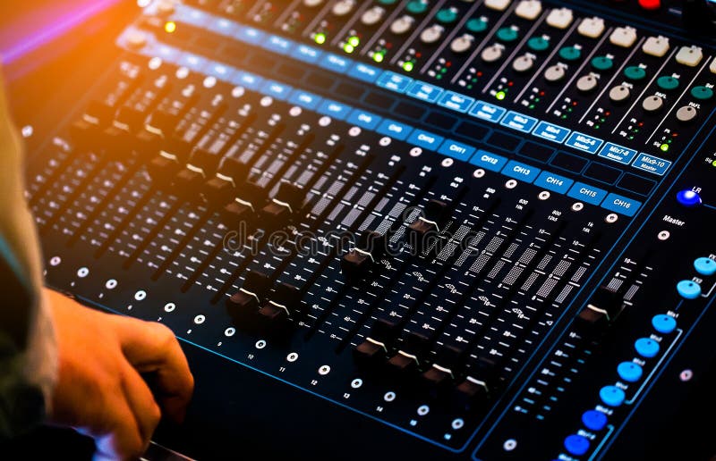 Professional Sound and Audio Mixer Control Panel with Buttons and ...