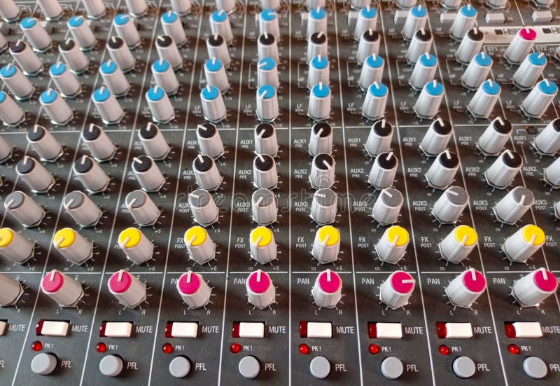 Professional Sound and Audio Mixer Control Panel with Buttons and ...