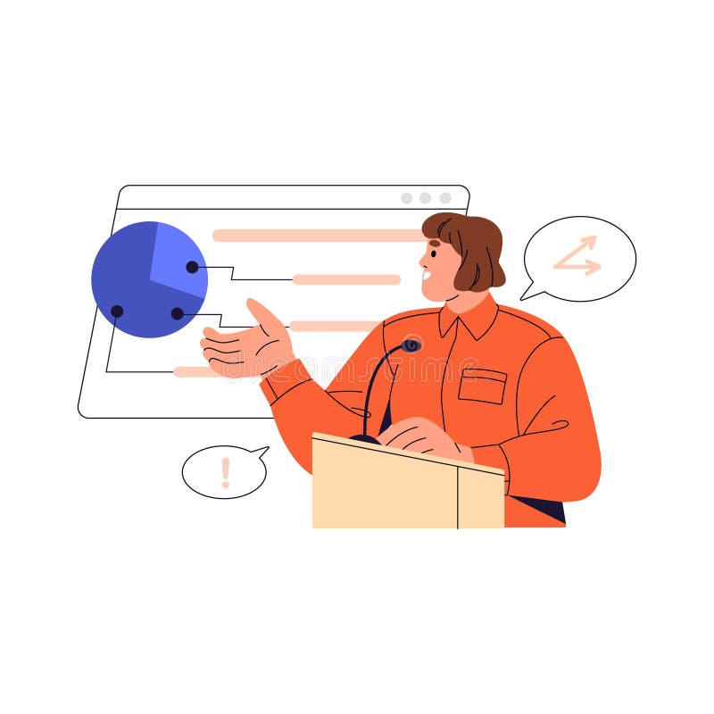 Professional Speaker Performs with Business Report. Analyst Presents ...