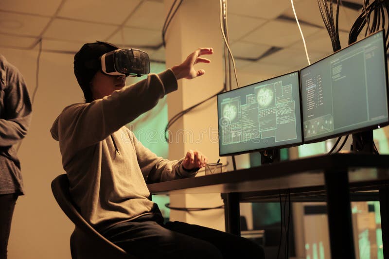 Professional Spy Breaking into Server with Virtual Reality Stock Image ...