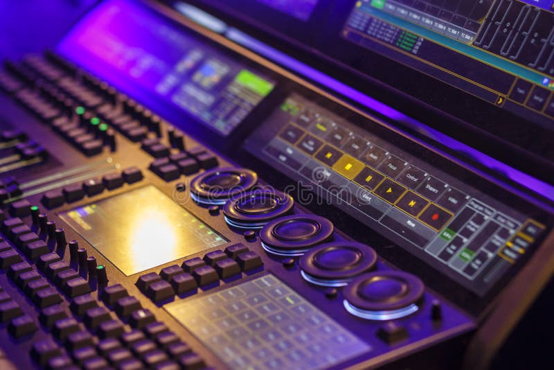 Professional Stage Light Control Panel in Purple Light. Stock Image ...