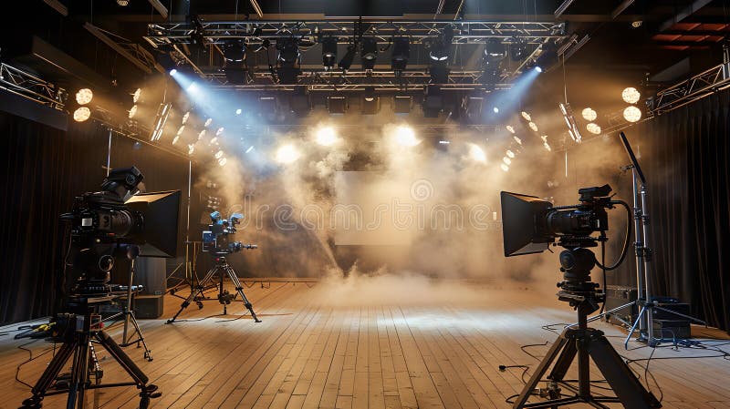 Professional Stage Lighting and Camera Equipment in a Concert Hall. an ...