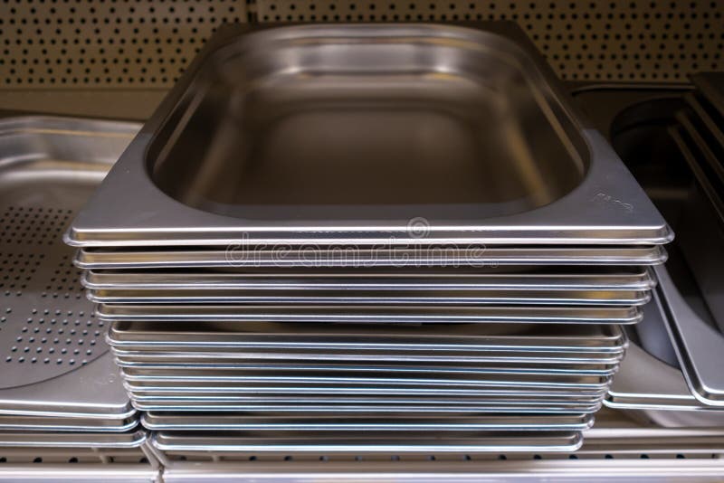 Professional Stainless Steel Cookware. Kitchen Trays and Molds. Stock ...