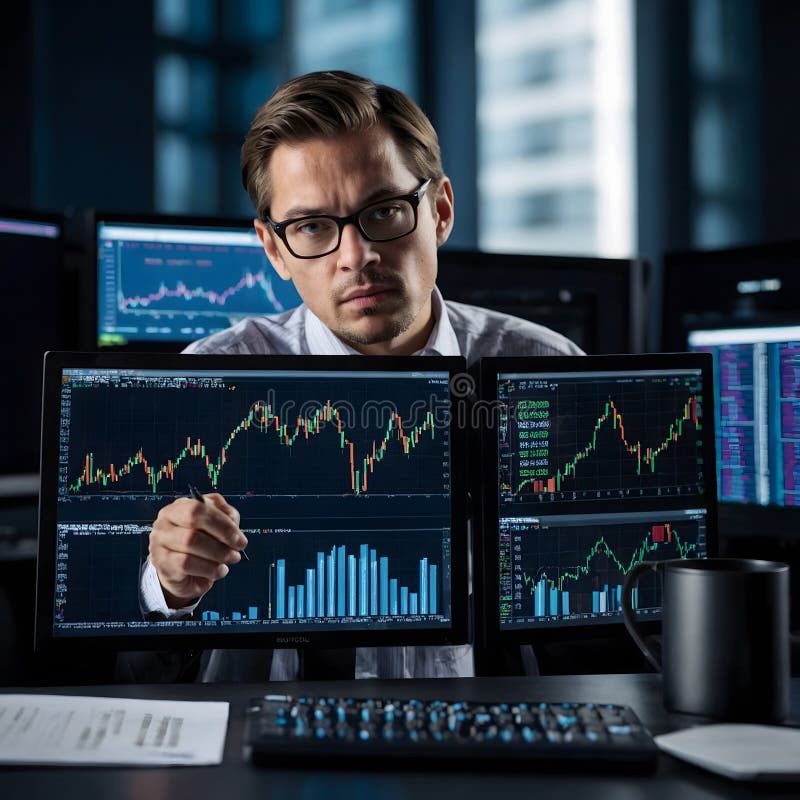Professional Stock Trader Analyzing Real Time Charts And Financial Data