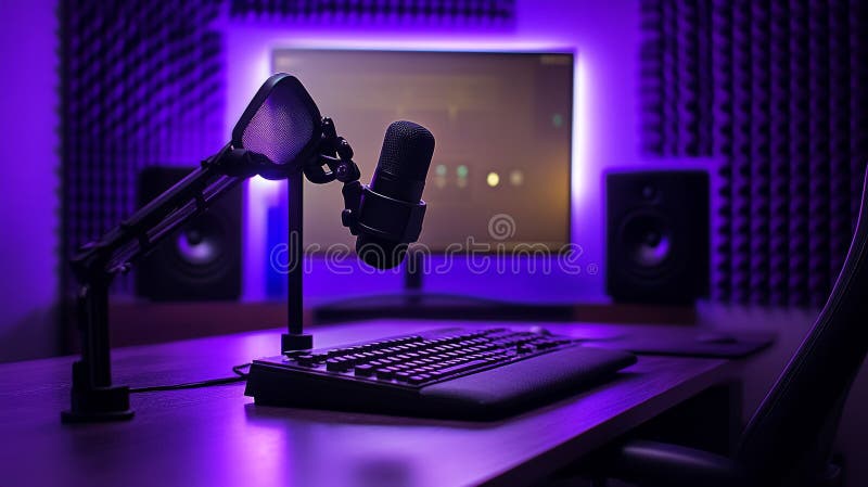 Professional Streaming Setup Purple Studio Microphone Keyboard Computer ...