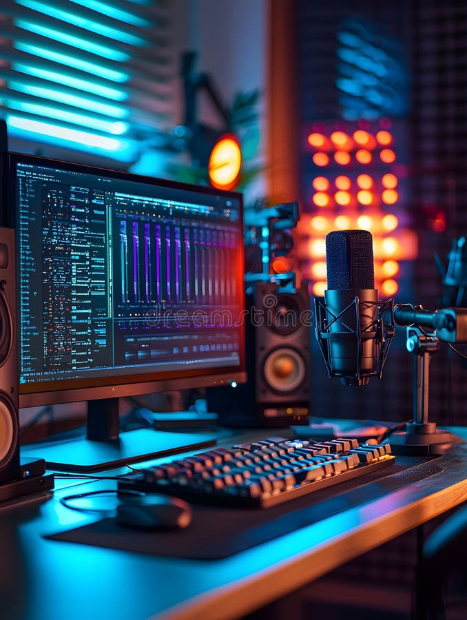 Modern Studio Setup Showcasing AI Voice Generation Technology and Tools ...