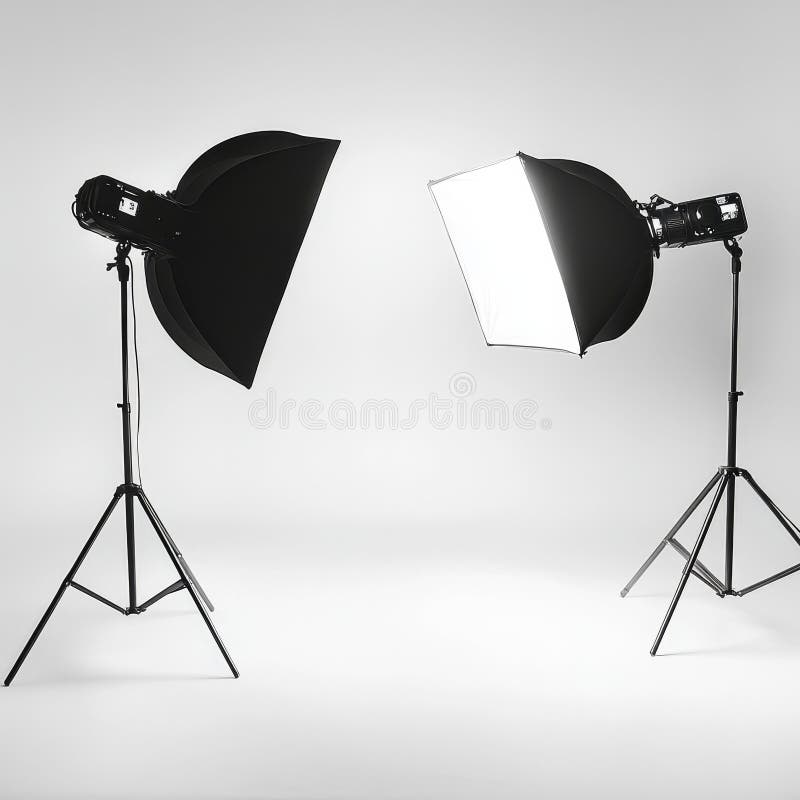 Professional Studio Lighting Setup with Two Softboxes on Tripods Stock ...