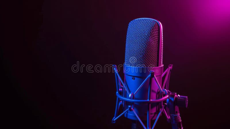 Professional Studio Microphone with Neon Lighting Stock Photo - Image ...