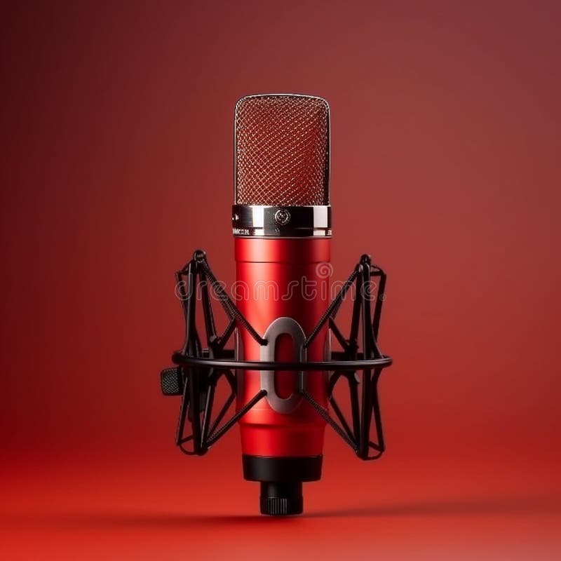 Professional Studio Microphone on a Plain Bright Red Background ...