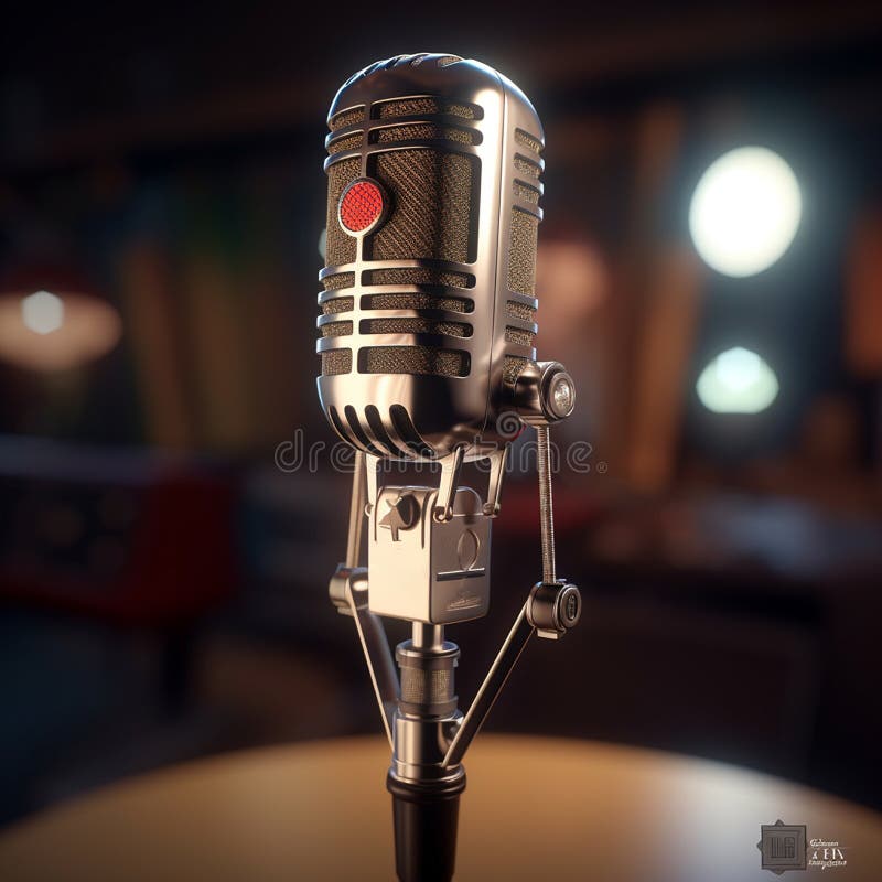 Professional Studio Microphone on Stage, Illustration for Performances ...