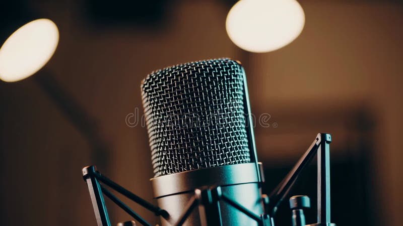 Professional Microphone Recording Slow Motion in Modern Studio Stock ...