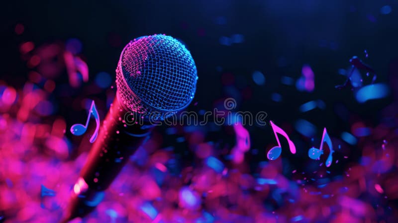 Professional Studio Microphone with Neon Lighting Stock Image - Image ...