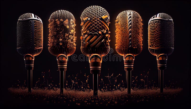 Professional Studio Microphone Vibrating, Modern Sound Recording Studio ...