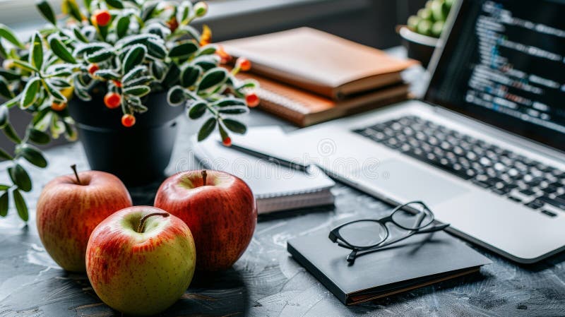 Professional Studio Photo of a Table Set with Textbooks, Laptops, and ...