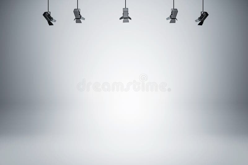 Professional Studio Setup with Ceiling Spotlights and Clean White Stage ...