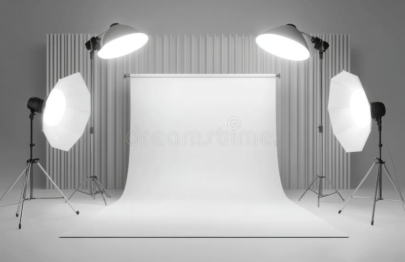 A Professional Studio Setup Featuring a Seamless White Background, High ...