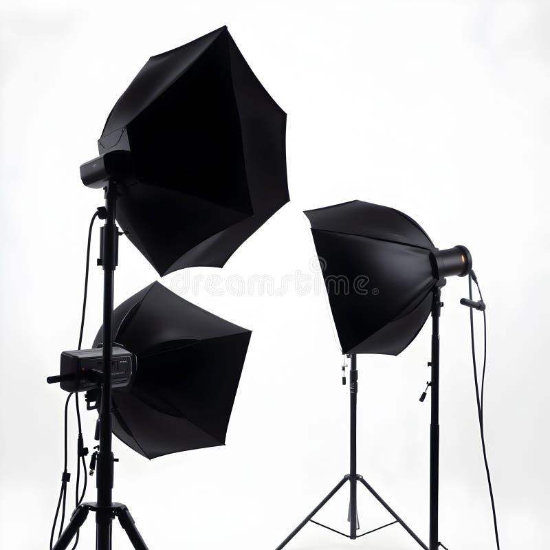 Professional Studio Lighting Setup with Soft Boxes on a White ...