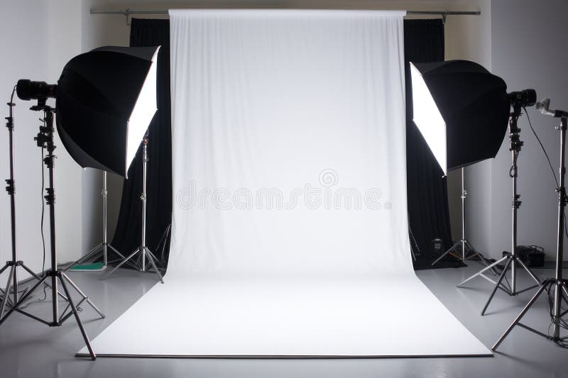 A Professional Studio Setup with Lighting Equipment Softboxes, Tripods ...