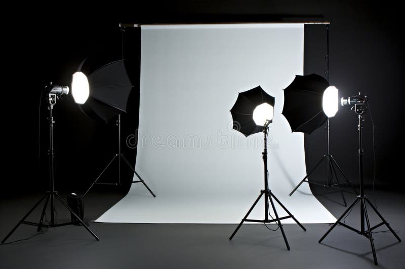 A Professional Studio Setup with Lighting Equipment Softboxes, Tripods ...