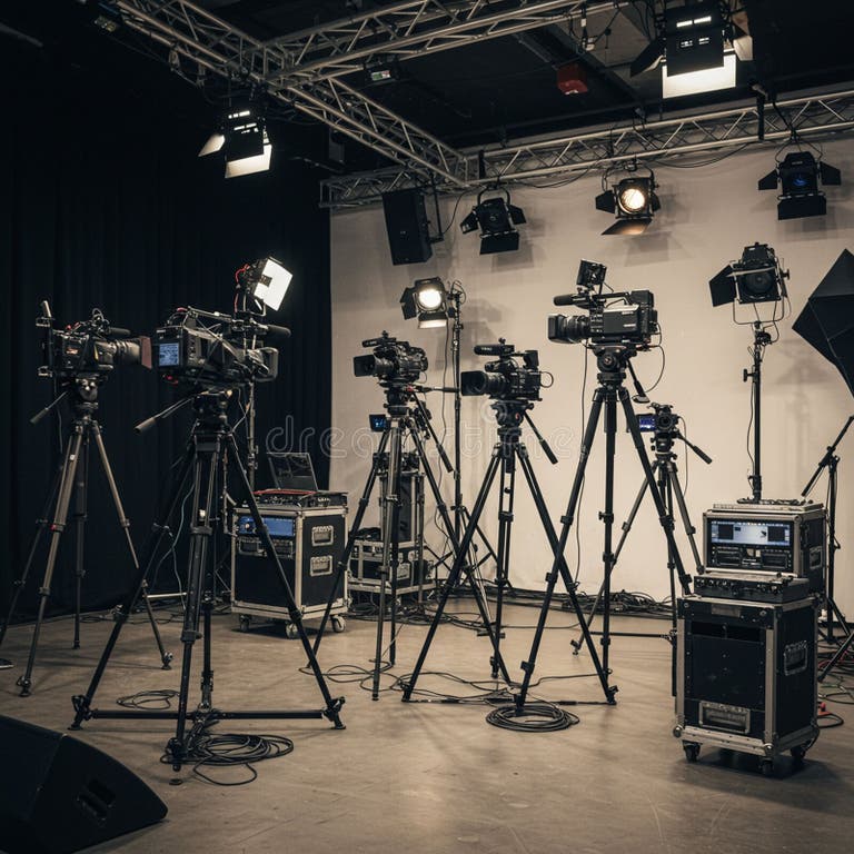 Professional Studio Setup with Multiple Cameras Mounted on Tripods ...