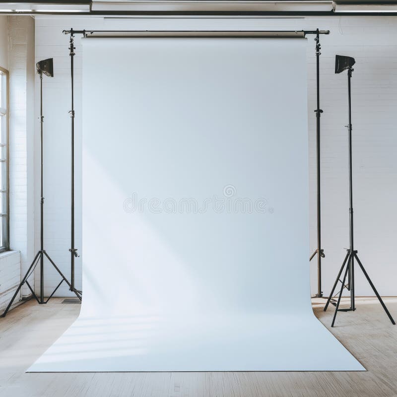 Professional Studio Setup with White Backdrop and Lighting Equipment ...