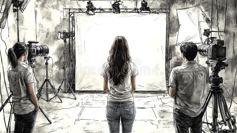 Professional Studio Team Photographing a Model with Advanced Equipment ...