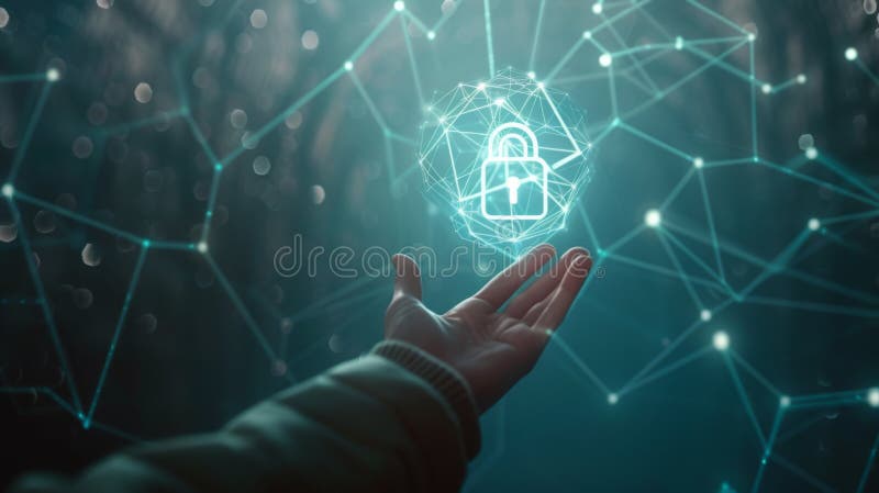 Professional in a Suit with an Illuminated Shield Icon Hovering Above ...