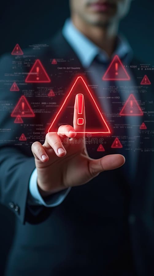 Professional in Suit Interacting with Digital Warning Interface Stock ...