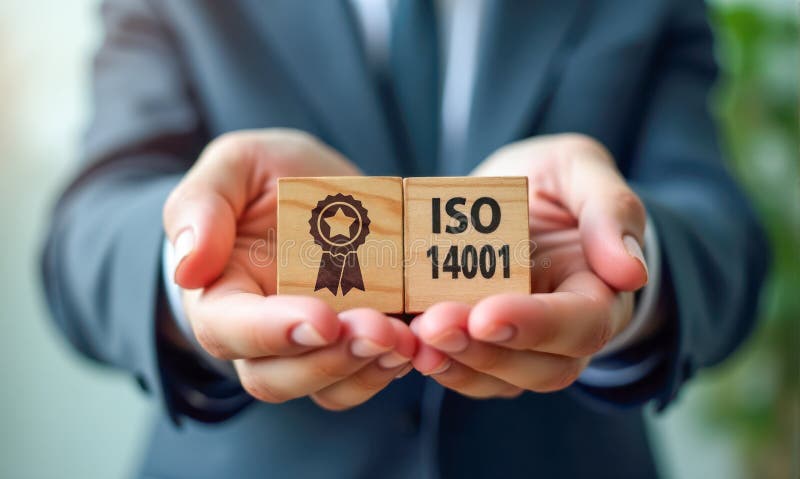 Professional in Suit Presenting ISO 14001 Standard Block, Global ...