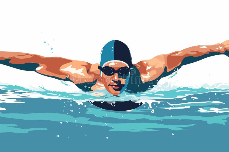 Professional Swimmer in Competition Swimming Pool Isolated Vector Style ...