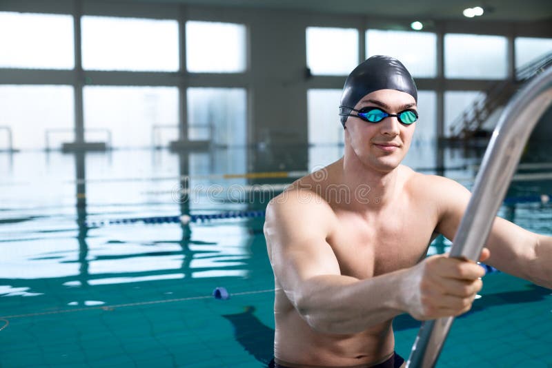 Professional Swimmer on the Ladder Stock Image - Image of health ...