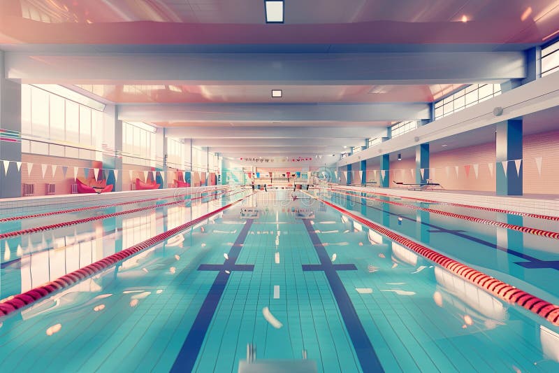 Professional Swimming Pool with Swimmers Practicing in Lanes during ...