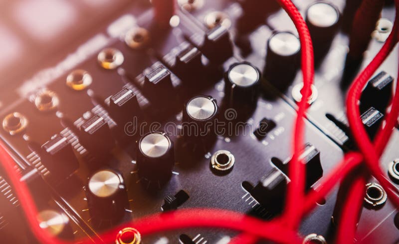 Professional Synthesizer Board with Many Audio Cables Stock Photo ...
